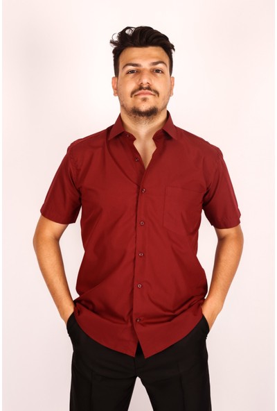 Fatella Erkek Kısa Kol Bordo Klasik Gömlek Fatella Erkek Kısa Kol Bordo Klasik Gömlek