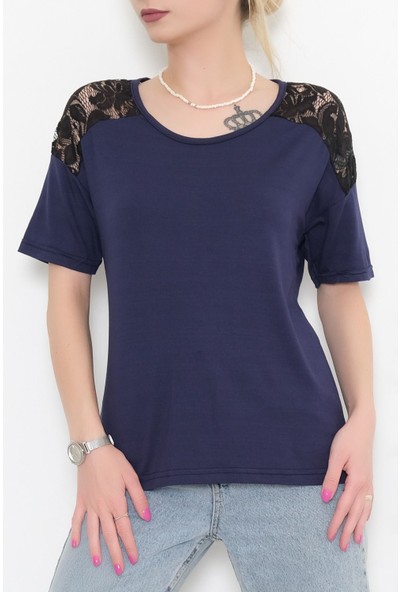 Erdmsp Omuz Dantelli Bluz Lacivert - 9825.139. Erdmsp Omuz Dantelli Bluz Lacivert - 9825.139.