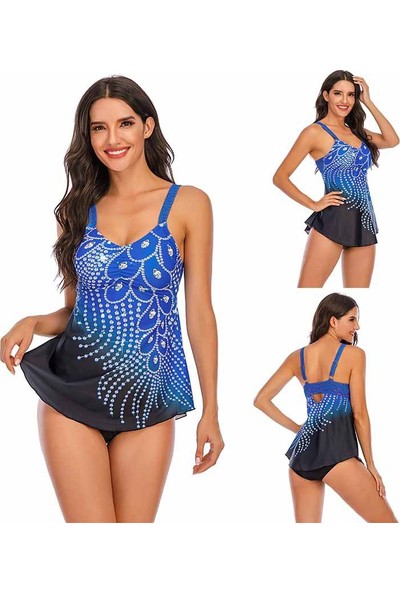 Langqi Desenli Tankini - Lacivert (Yurt Dışından) Langqi Desenli Tankini - Lacivert (Yurt Dışından)