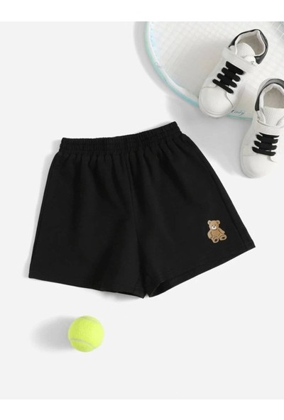 Laluvia Siyah Ayıcık Baskılı Penye Şort