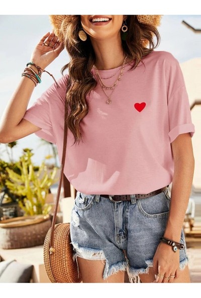 Laluvia Pembe Kalp Detaylı T-Shirt
