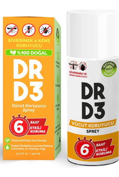 DR D3 Organik Sivrisinek ve Kene Kovucu Doğal Vücut Spreyi 6 Saat Koruma 150 ml DR D3 Organik Sivrisinek ve Kene Kovucu Doğal Vücut Spreyi 6 Saat Koruma 150 ml