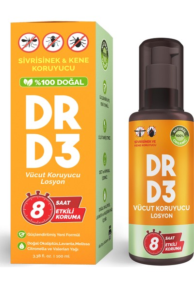 DR D3 Organik Sivrisinek ve Kene Kovucu Doğal Vücut Losyonu 8 Saat Koruma 100 ml DR D3 Organik Sivrisinek ve Kene Kovucu Doğal Vücut Losyonu 8 Saat Koruma 100 ml