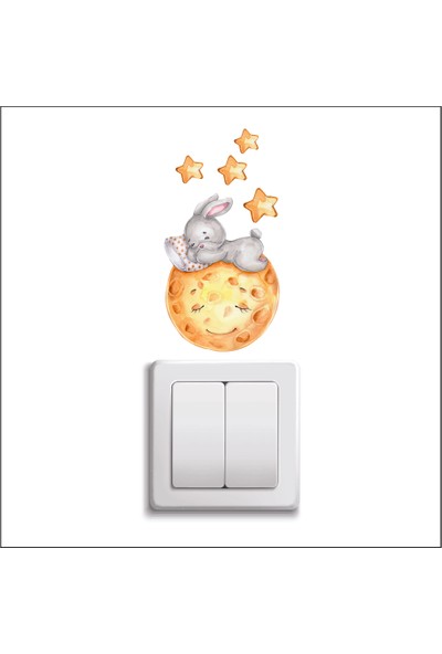 Odak Reklam Ayda Uyuyan Sevimli Tavşan Priz Sticker Odak Reklam Ayda Uyuyan Sevimli Tavşan Priz Sticker
