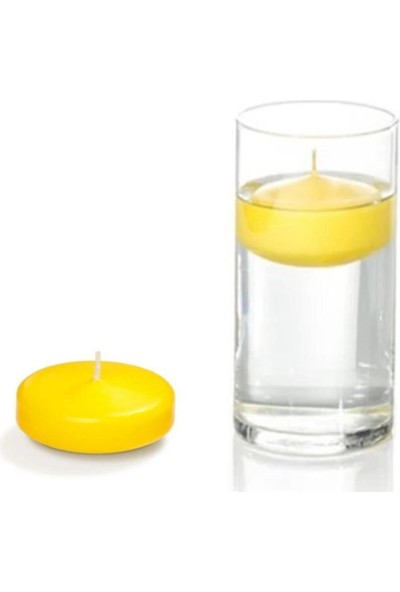 Gurmender Orta Yüzen Mum Vazosu 12'li Çap 7 cm Yüzen Mum Sarı
