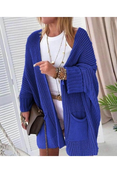 Oversize Kalıp Cepli Salaş Triko Hırka (Saks Mavi) Oversize Kalıp Cepli Salaş Triko Hırka (Saks Mavi)