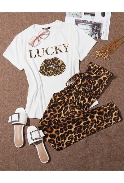 Lucky Baskılı Leopar Desen Ikili Takım
