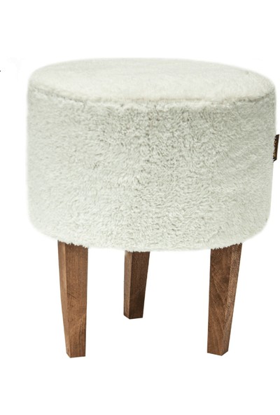 Zem Tom Beyaz Welsoft Ahşap Ayaklı Puf