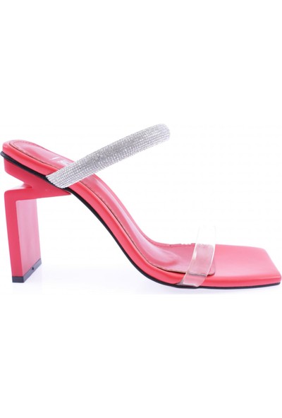 Dgn 3301-22Y Kadın Seffaf Tek Bantlı Taslı Topuklu Terlık