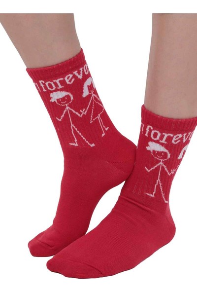 Sahab Yazı Baskılı Kadın Soket Çorap 4990 | Kırmızı