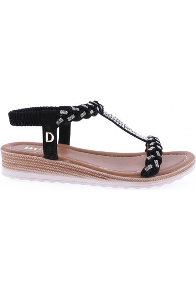 Dgn 2051 22Y Kadın T-Strap Boncuk Taslı Arkası Lastıklı Sandalet
