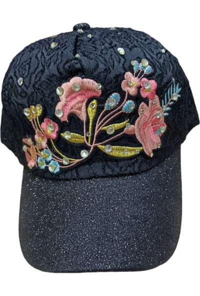 Prahar Bayan Çiçek Desenli Simli Şapka