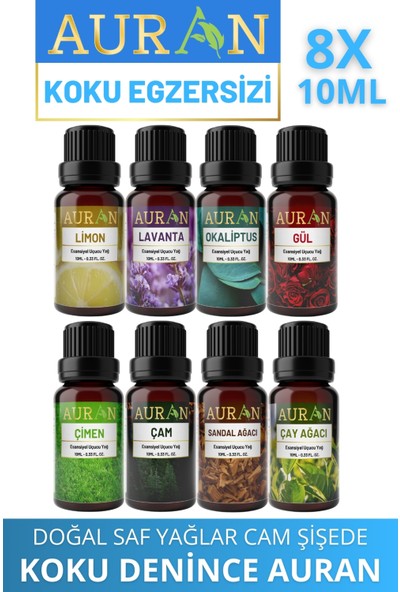 Auran Koku Alma Egzersizi Seti Özel Yoğun Kokular Esansiyel Uçucu Yağ 8 x 10 ml