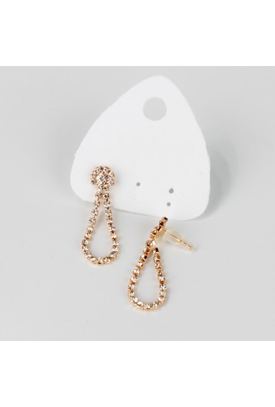 Elitce Gold Renk Su Yolu Tasarım Zirkon Taş Xupıng Küpe-3 cm Elitce Gold Renk Su Yolu Tasarım Zirkon Taş Xupıng Küpe-3 cm