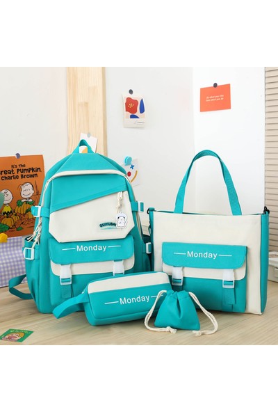 Fantastic Shop 4 Parça Sevimli Büyük Kapasiteli Sırt Çantası Set - Yeşil (Yurt Dışından)