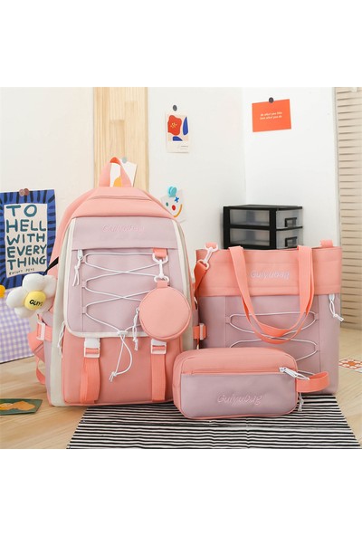 Fantastic Shop 3 Parça Sevimli Büyük Kapasiteli Sırt Çantası Set - Pembe (Yurt Dışından)