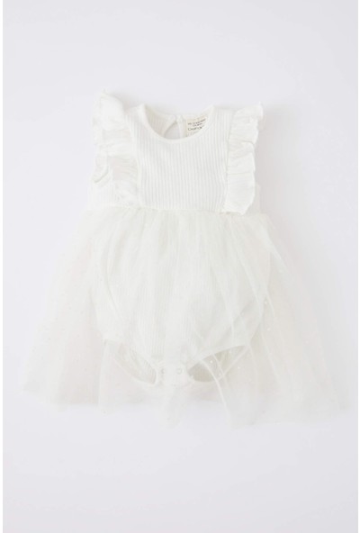 DeFacto Kız Bebek Regular Fit Bisiklet Yaka Kolsuz Kaşkorse Tulum Elbise Y5287A222SM