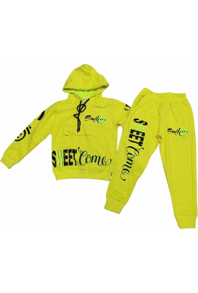 Süslü Kız Erkek Çocuk / Kız Çocuk Smile Yazı Desenli Kapüşonlu Eşofman Takımı Süslü Kız Erkek Çocuk / Kız Çocuk Smile Yazı Desenli Kapüşonlu Eşofman Takımı