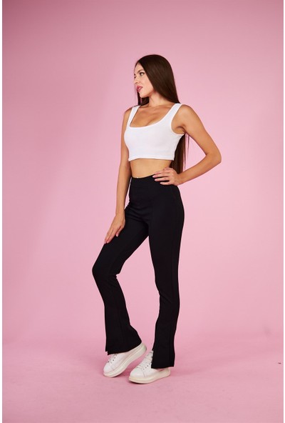 ÇokÇok Moda Likralı Yırtmaçlı Paça Pantolon