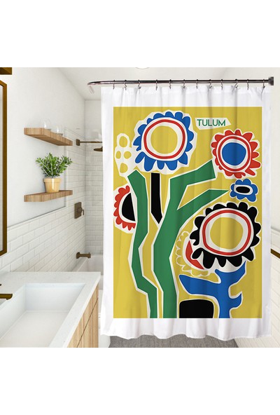 Yilegou 180X180CM Desenli Su Geçirmez Banyo Perdesi - Sarı (Yurt Dışından)