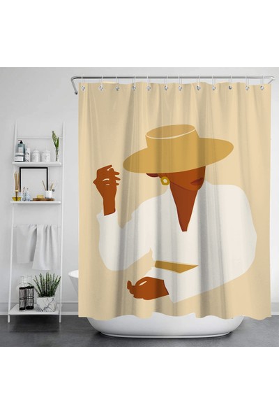 Yilegou 180X180CM Desenli Su Geçirmez Banyo Perdesi - Bej (Yurt Dışından)