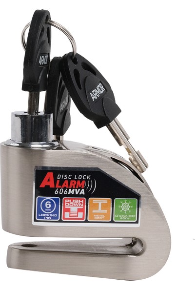 Armor 606MVA 6 mm 120 Desibel Motosiklet Alarmlı Disk Kilidi Gri Armor 606MVA 6 mm 120 Desibel Motosiklet Alarmlı Disk Kilidi Gri