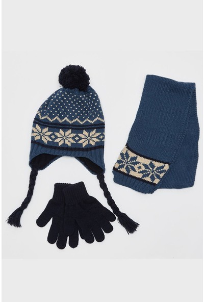 Fatella Erkek Çocuk Jakarlı Desenli Atkı Bere Eldiven Set Takım Fatella Erkek Çocuk Jakarlı Desenli Atkı Bere Eldiven Set Takım