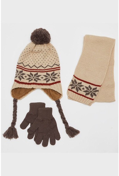 Fatella Erkek Çocuk Jakarlı Desenli Atkı Bere Eldiven Set Takım Fatella Erkek Çocuk Jakarlı Desenli Atkı Bere Eldiven Set Takım