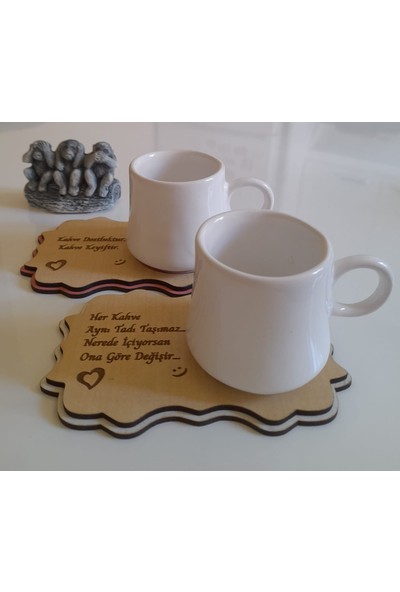 Seramik Hediyelik Anlamlı Sözlü Yazılı 2 Li Fincan Takımı