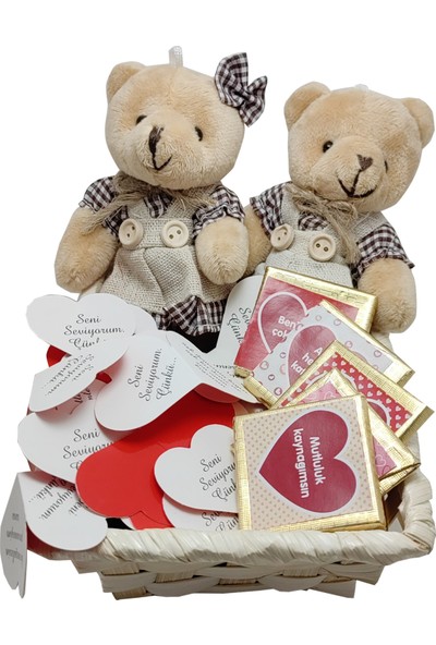 Chavin Hasır Sepet Madlen Çikolata Çift Ayıcık Kutusu YP132