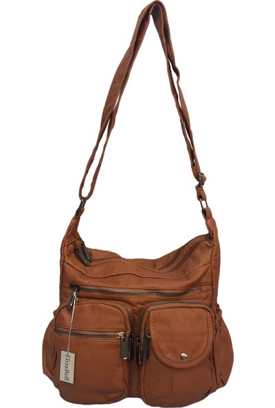 ElizaBell Taba Yumuşak Deri Çok Gözlü Kadın Postacı Çanta Ebat 34CM27CM ElizaBell Taba Yumuşak Deri Çok Gözlü Kadın Postacı Çanta Ebat 34CM27CM