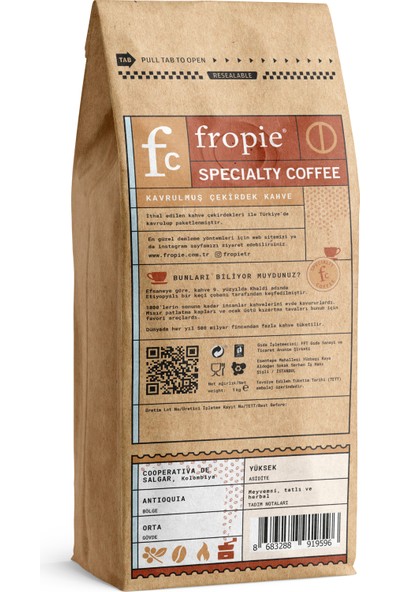 Fropie Cooperative De Salgar, Kolombiya, Kavrulmuş Çekirdek Kahve 1 kg