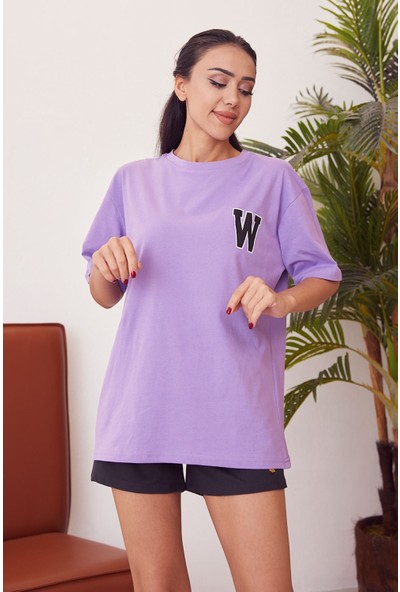 Lime Moda W Baskılı T-Shirt-Mor Lime Moda W Baskılı T-Shirt-Mor