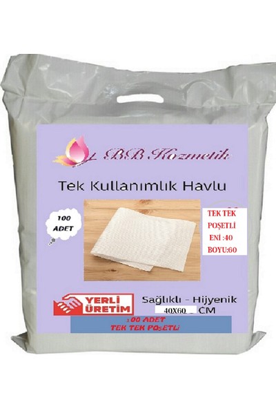 BB Kozmetik Tek Kullanımlık Havlu (40X60 Cm) Poşetli 100 Adet BB Kozmetik Tek Kullanımlık Havlu (40X60 Cm) Poşetli 100 Adet