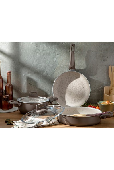 Paol Granit 5 Parça Tencere Seti 20-26-26 cm Gri