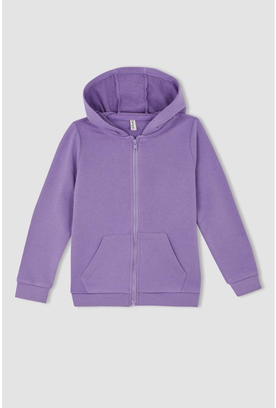 DeFacto Kız Çocuk Regular Fit Kapüşonlu Kalın Kumaş Hırka Y0942A622AU