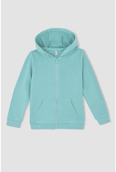 DeFacto Kız Çocuk Regular Fit Kapüşonlu Kalın Kumaş Hırka Y0942A622AU