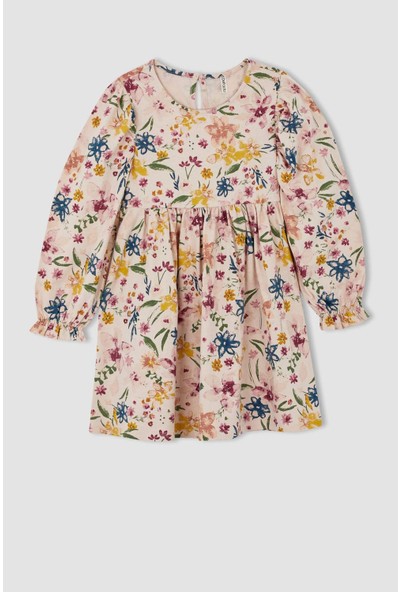 DeFacto Kız Çocuk Bisiklet Yaka Çiçekli Uzun Kollu Elbise Y5050A622AU