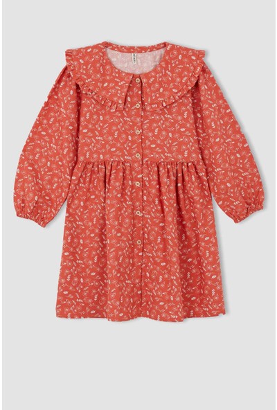 DeFacto Kız Çocuk Geniş Yaka Çiçekli Uzun Kollu Twill Elbise Y7758A622AU DeFacto Kız Çocuk Geniş Yaka Çiçekli Uzun Kollu Twill Elbise Y7758A622AU