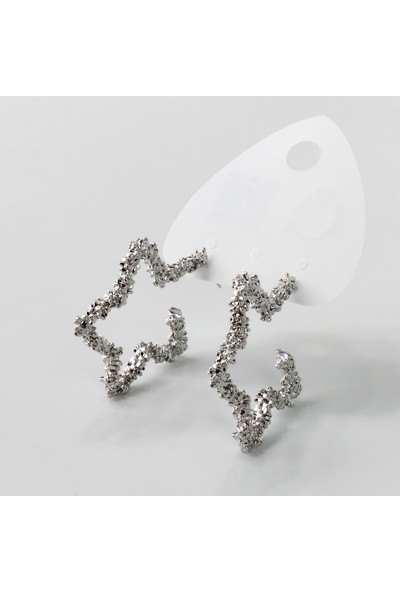 Elitce Gümüş Renk Yıldız Tasarım Zirkon Taş Çift Küpe-4cm Elitce Gümüş Renk Yıldız Tasarım Zirkon Taş Çift Küpe-4cm