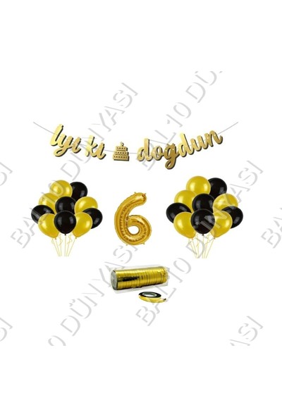 Rafya Ipli 6 Yaş Gold Folyo Balon Iyiki Doğdun Yazılı Banner Balon Set Doğum Günü Rafya Ipli 6 Yaş Gold Folyo Balon Iyiki Doğdun Yazılı Banner Balon Set Doğum Günü