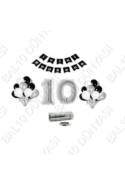 Bal10 Dünyası Rafya Ipli 10 Yaş Gümüş Folyo Balon Set Doğum Günü Bal10 Dünyası Rafya Ipli 10 Yaş Gümüş Folyo Balon Set Doğum Günü