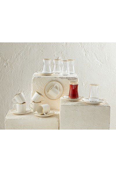 English Home Novia Porselen 6 Kişilik 18 Parça Çay-Kahve Takımı 80-160 ml Gold