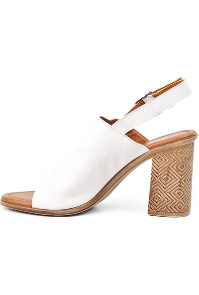 Pabucmarketi Beyaz Deri Kadın Topuklu Sandalet