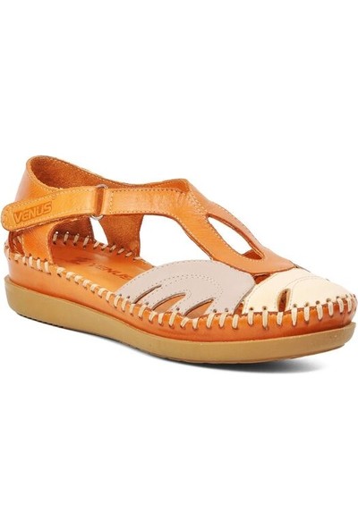 Venüs Taba-Gri-Bej Deri Kadın Sandalet