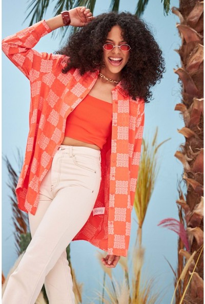 Azra Fashion Orfeo Negro Etnik Desenli Gömlek 32586 - Nar - Tek Beden