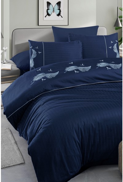 Kiğılı Çift Kişilik Feather Nakışlı Saten Nevresim Takımı