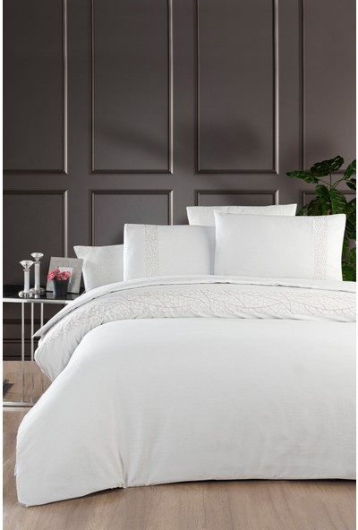 Kiğılı Çift Kişilik Nakışlı Saten Nevresim Takımı