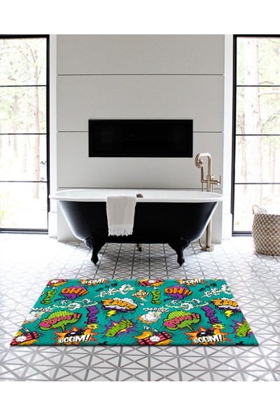 Jungle Pop Art Desenli Renkli Yıkanılabilir Banyo Mutfak Halısı Paspası