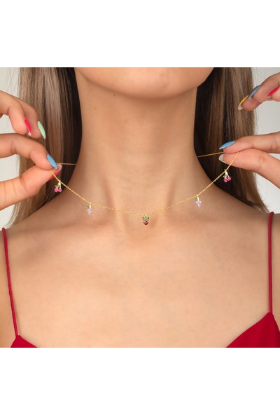 925 Ayar Gümüş Meyve Figürlü Şans Kolyesi